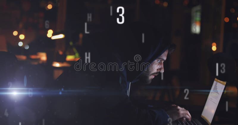 Image of Data Processing Over Caucasian Hacker Using Computer Stock Photo - Image of security ...