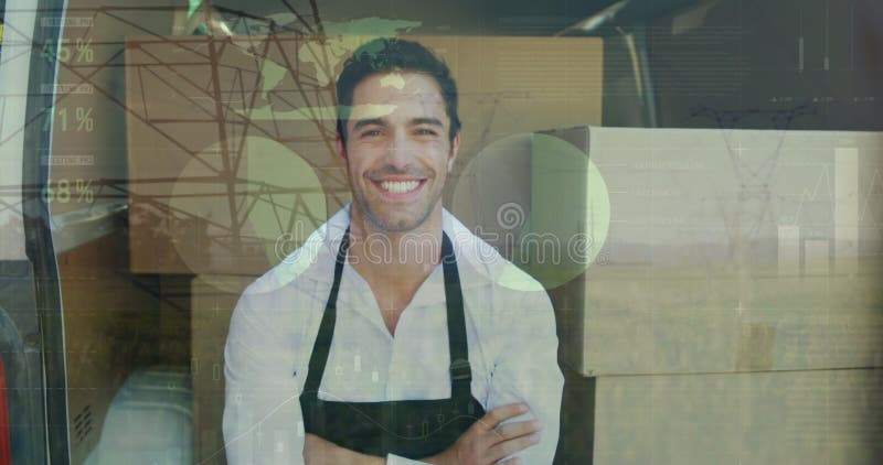 Image of Data Processing Over Caucasian Male Deliverer with Boxes Stock ...