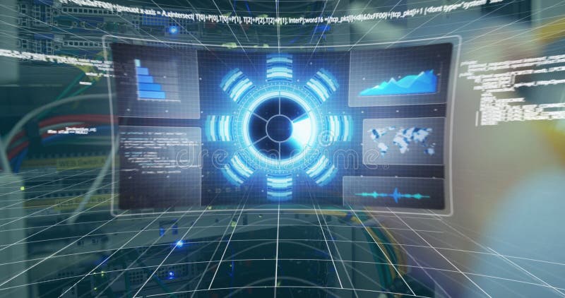 Image of Data Processing Over Caucasian Woman Inspecting Server Room ...