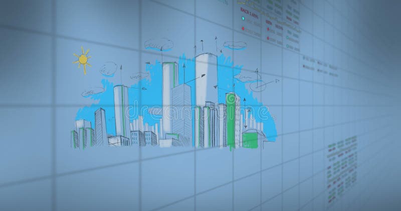 Image of Data Processing Over City Drawing Stock Illustration ...