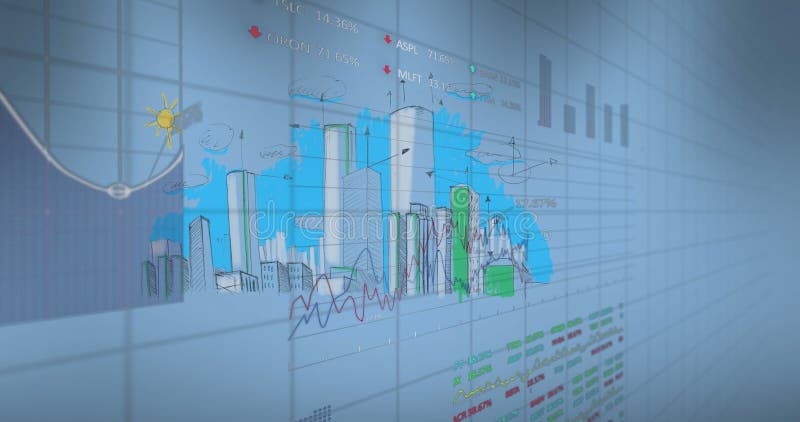 Image of Data Processing Over City Drawing Stock Illustration ...