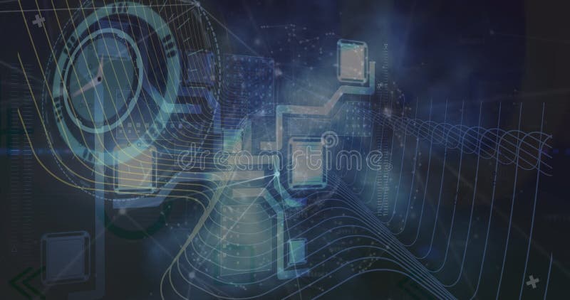 Image of Data Processing Over Clock and Shapes Stock Illustration ...