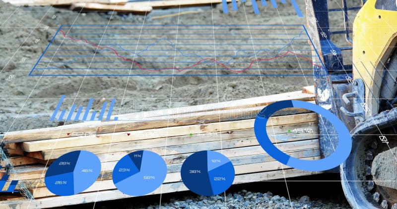 Image of Data Processing Over Crane Carrying Pile of Wooden Planks at ...