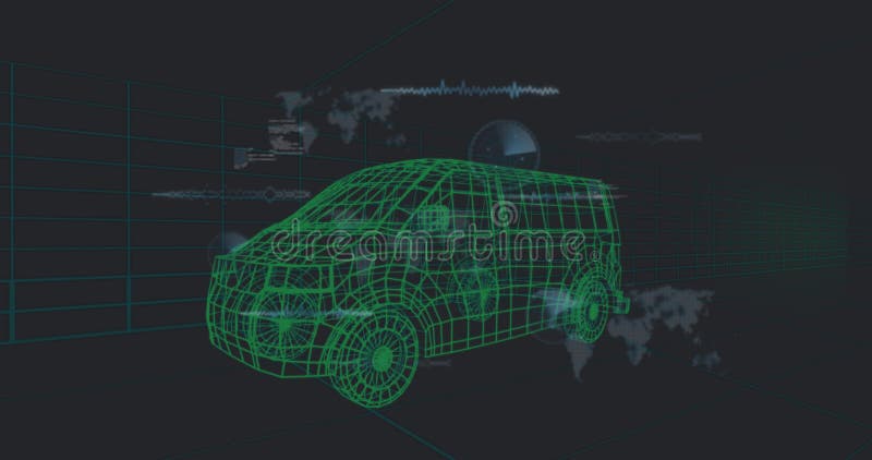 Image of Data Processing Over 3d Car Model Over Grid on Black ...