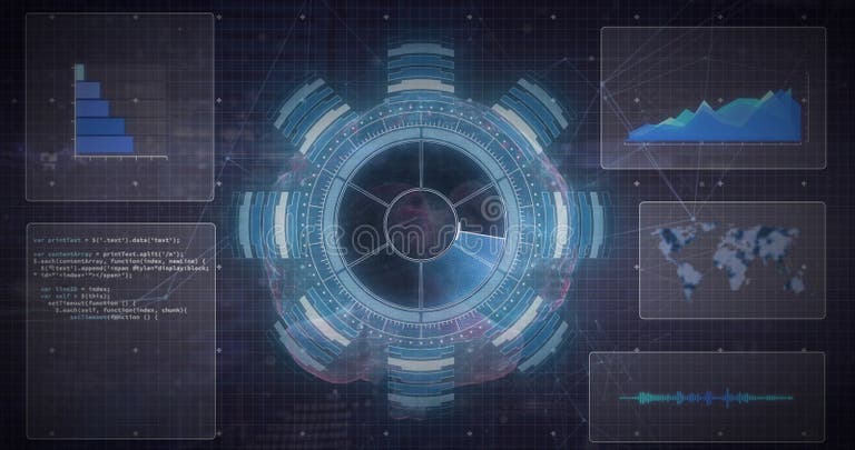 Image of Data Processing Over Diagrams and Scope Scanning Stock Illustration - Illustration of ...