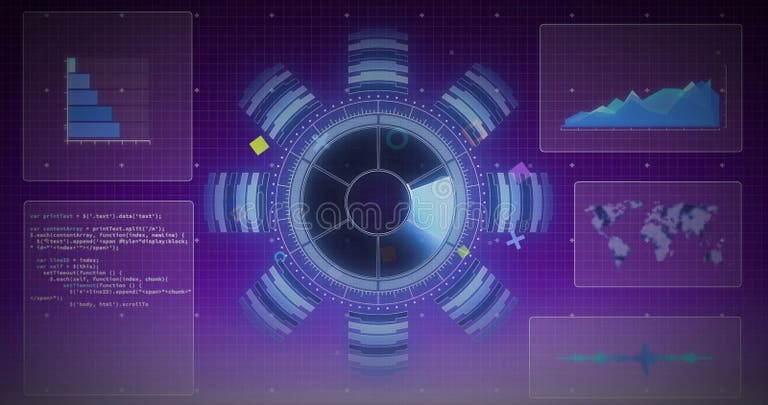 Image of Data Processing Over Diagrams and Scope Scanning Stock Illustration - Illustration of ...