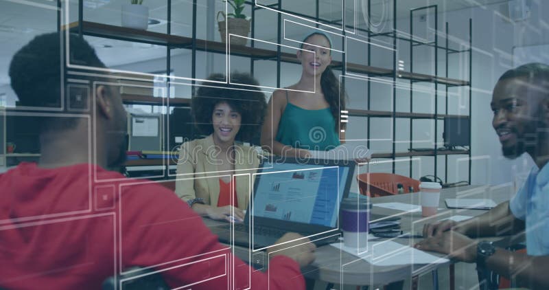 Image of Data Processing Over Disabled African American Man with ...