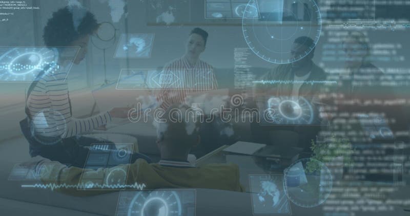 Image of Data Processing Over Diverse Business People Having Meeting at ...