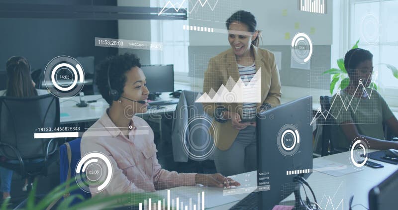 Image of Data Processing Over Diverse Business People in Office Stock ...