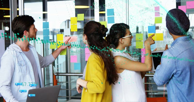 Image of Data Processing Over Diverse Business People Taking Notes ...