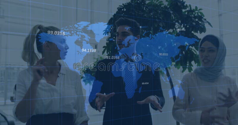 Image of Data Processing Over Diverse Business People Talking Stock ...