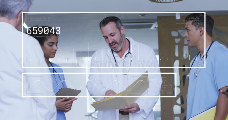 Image of Data Processing Over Diverse Doctors Talking Stock Image ...