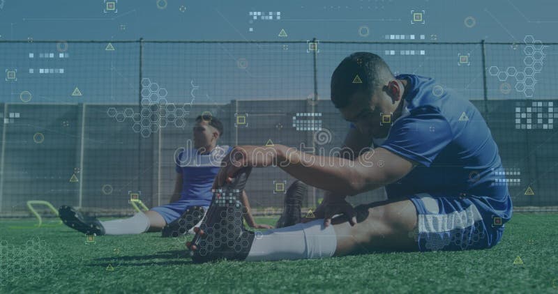 Image of Data Processing Over Diverse Football Players on Pitch Stock ...