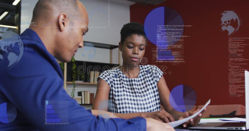 Image of Data Processing Over Diverse Male and Female Colleague Talking ...