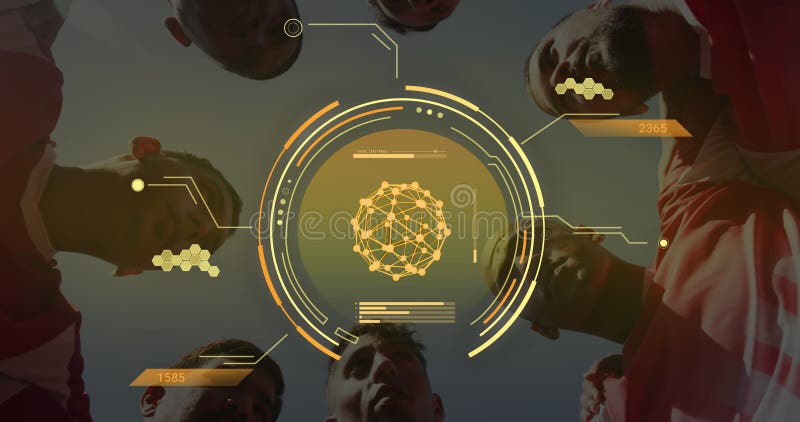 Image of Data Processing Over Diverse Male Football Players Teaming Up ...