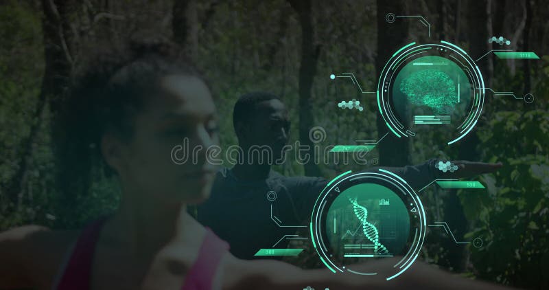 Image of Data Processing Over Diverse Man and Woman Exercising Stock ...