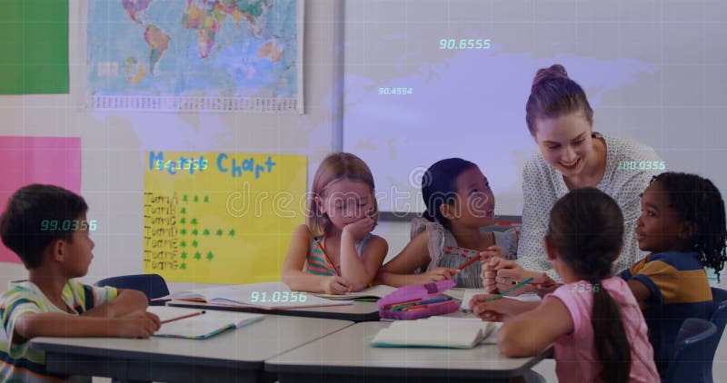 Image of Data Processing Over Diverse Schoolchildren and Teacher in ...