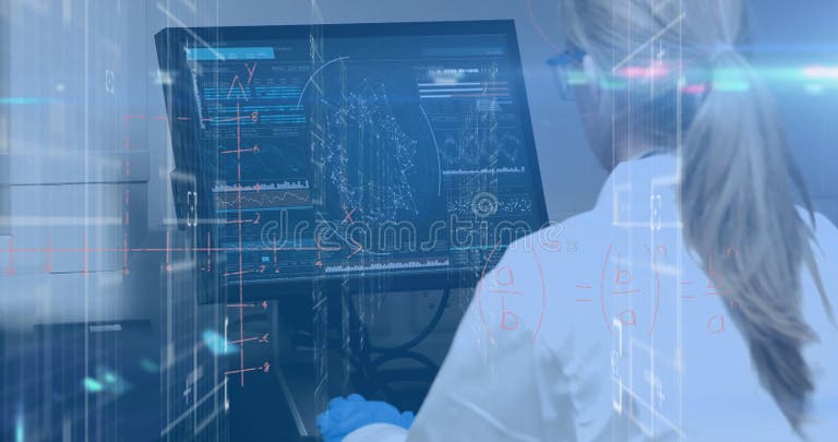 Image of Data Processing Over Female Caucasian Scientist Using Computer ...