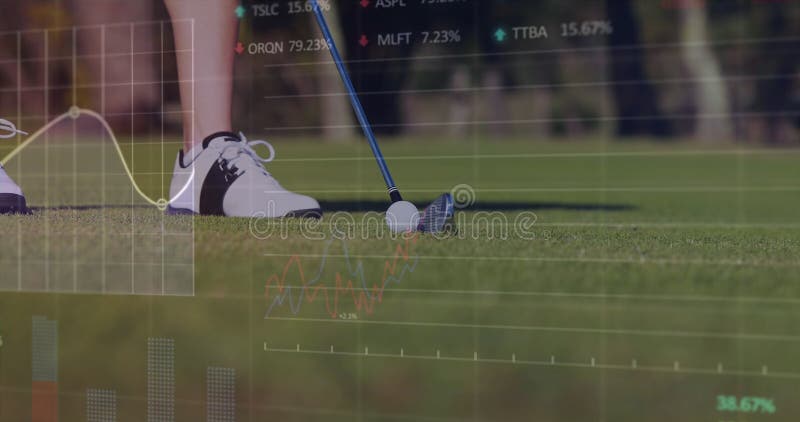 Image of Data Processing Over Female Golf Player on Golf Course Stock ...