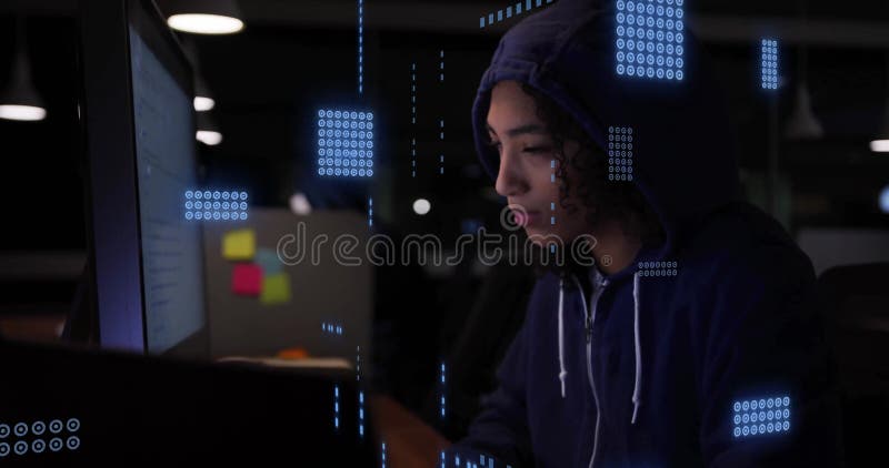 Image of Data Processing Over Female Hacker Using Computer Stock Photo - Image of computer ...
