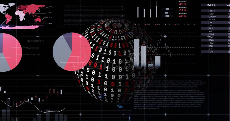 Image of Data Processing Over Globe with Binary Coding on Black Background Stock Photo - Image ...