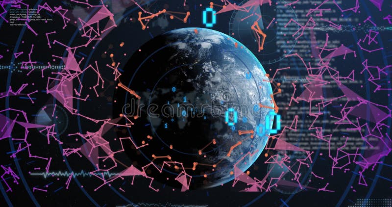 Image of Data Processing Over Globe and Connections with Binary Coding Stock Illustration ...