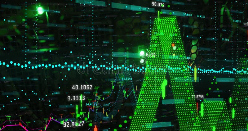 Image of Data Processing Over Green Lights of Computer Servers Stock ...