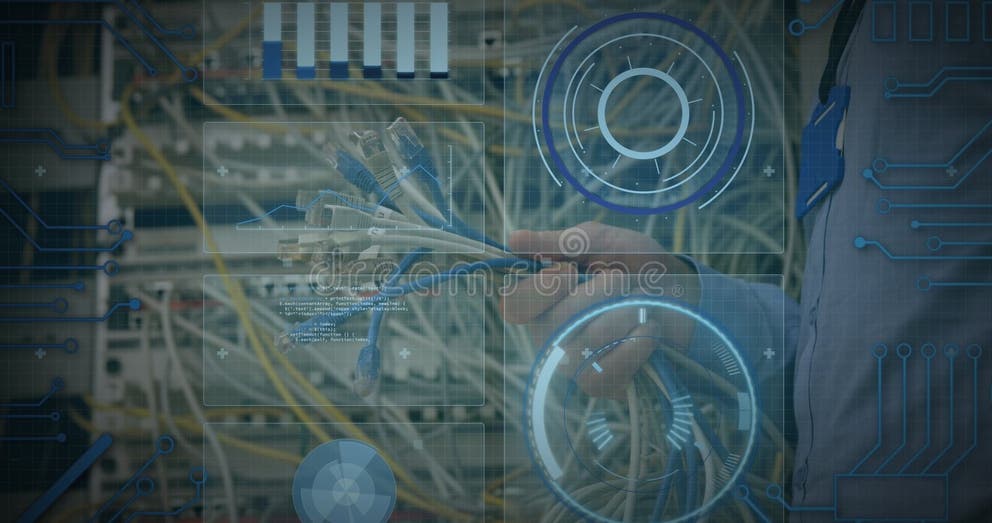 Image of Data Processing Over Hands of Caucasian Male Engineer ...