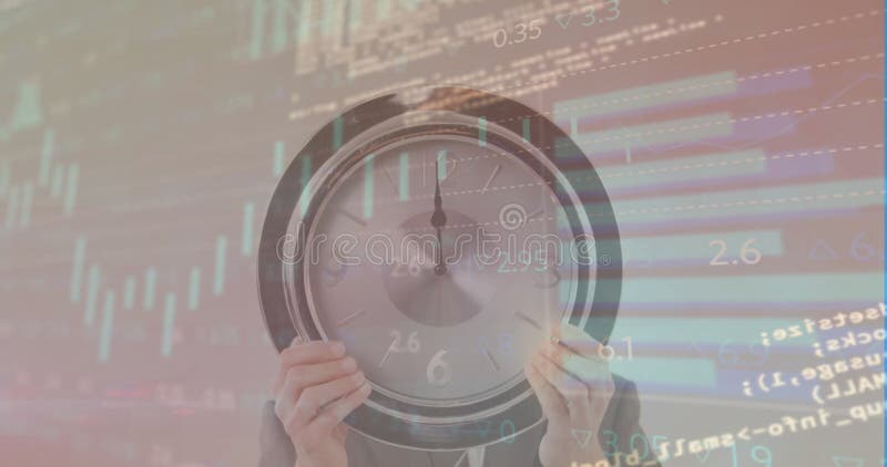 Image of Data Processing Over Hands with Clock Stock Photo - Image of ...