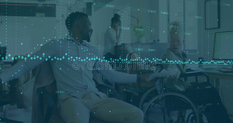 Image of Data Processing Over Happy Diverse Colleagues Talking at ...