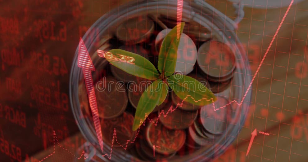 Image of Data Processing Over Jar of Coins Stock Photo - Image of ...