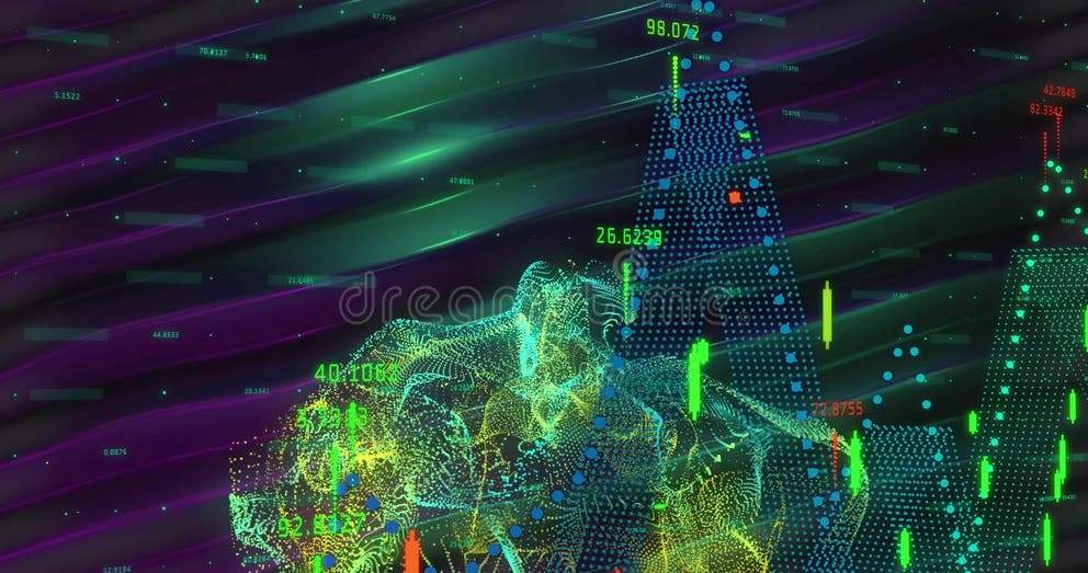 Image of Data Processing Over Light Trails on Black Background Stock ...