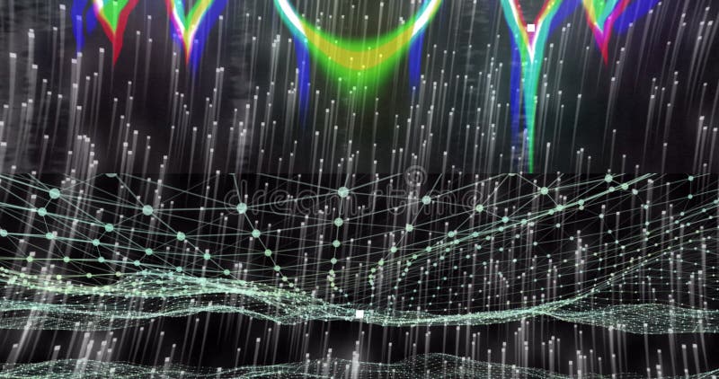 Image of Data Processing Over Light Trails on Black Background Stock ...