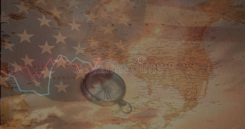 Image of Data Processing Over Map and Flag of America Stock Photo ...