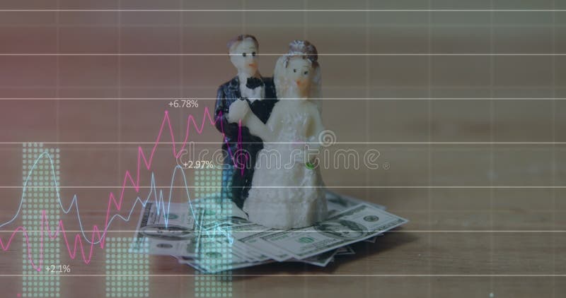 Image of Data Processing Over Married Couple Figure and Banknotes Stock ...