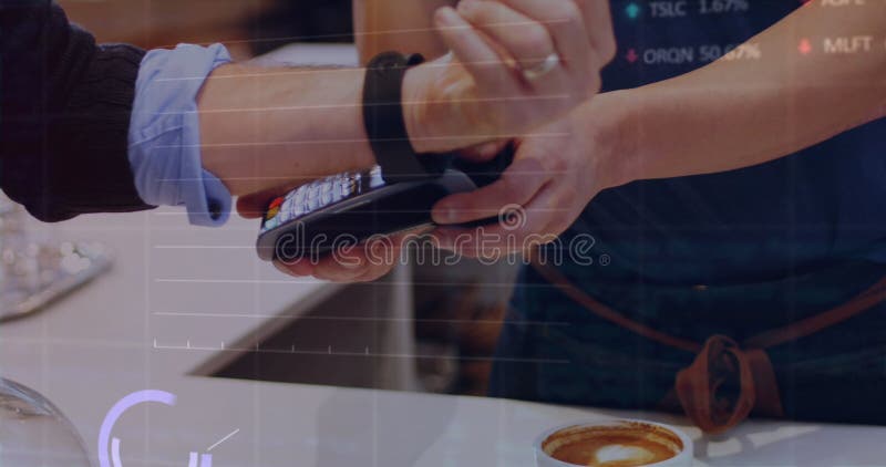 Image of Data Processing Over Mid Section of Man Using Smartwatch To ...