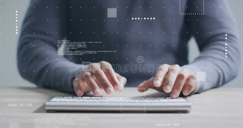 Image of Data Processing Over Midsection of Biracial Man Using Computer Keyboard at Desk Stock ...