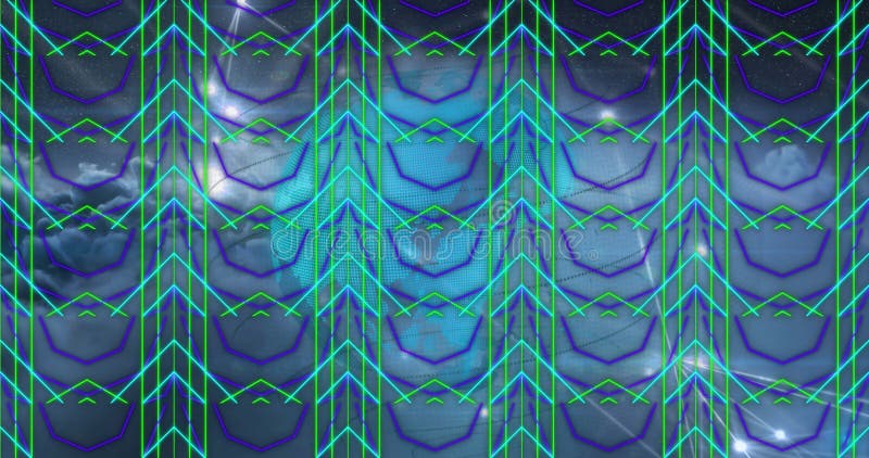 Image of Data Processing Over Neon Shapes Stock Illustration ...