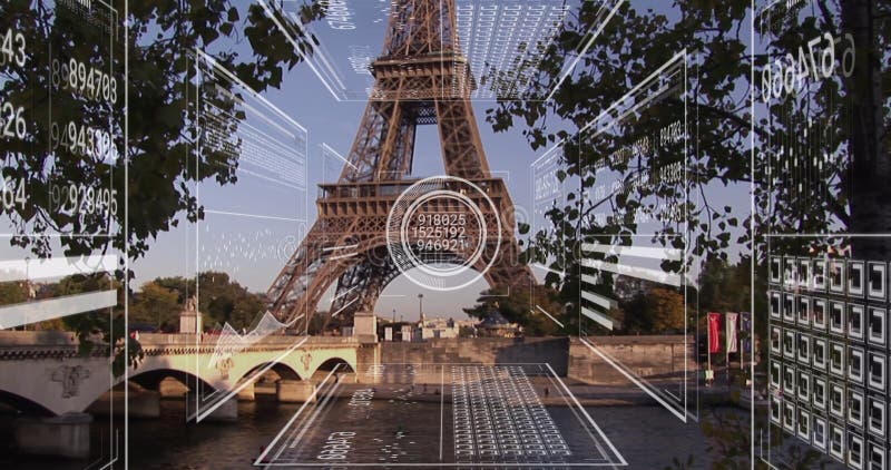 Image of Data Processing Over Paris Cityscape with Eiffel Tower Stock ...