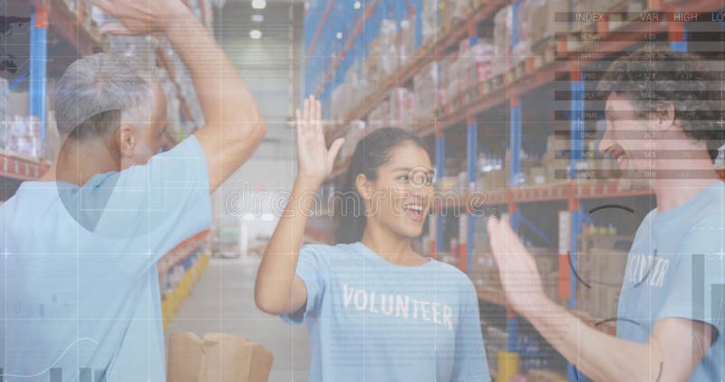 Image of Data Processing Over People Working in Warehouse Stock Image ...