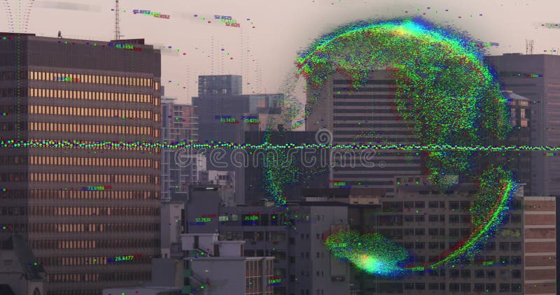 Image of Data Processing Over Spinning Globe Against Aerial View of ...