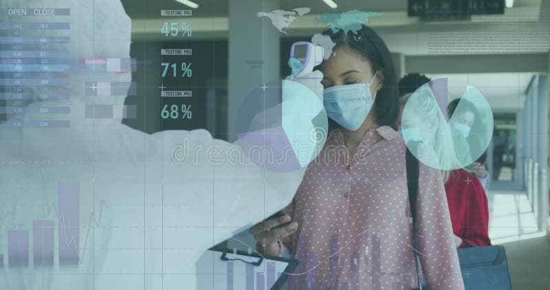 Image of Data Processing Over Temperature Reading of Diverse Business People in Face Masks Stock ...