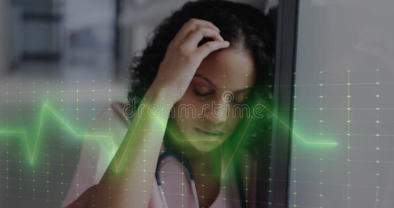 Image of Data Processing Over Tired Biracial Female Doctor Stock Image ...