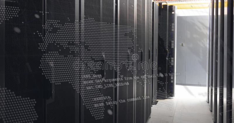 Image of Data Processing Over World Map Against Computer Server Room ...