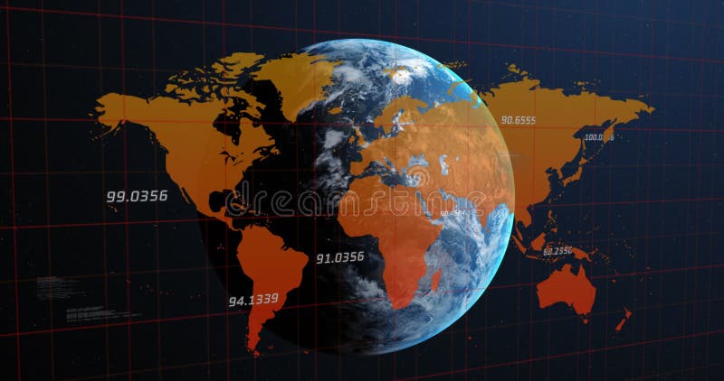 Image of Data Processing Over World Map Against Spinning Globe in Space ...