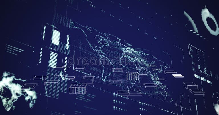 Image of Data Processing Over World Map on Digital Screen Stock Illustration - Illustration of ...