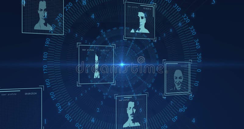 Image of Data Processing with Portraits on Black Background Stock Photo ...