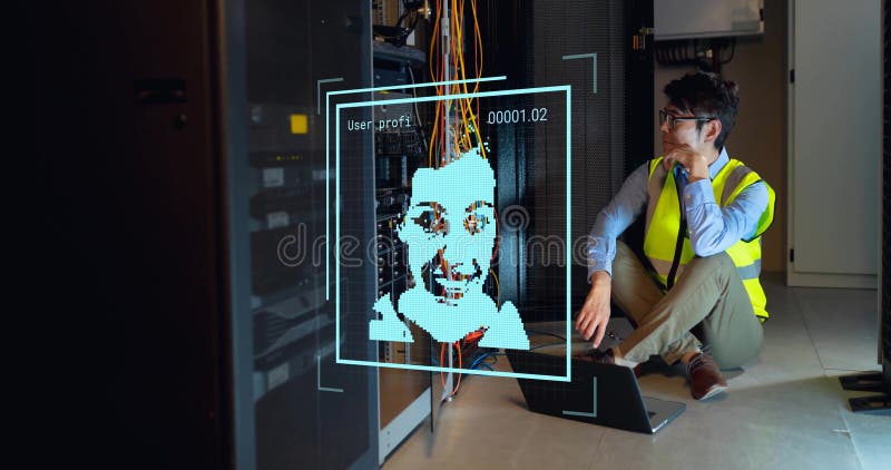 Image of Data Processing with Portraits Over Asian Worker in Server ...