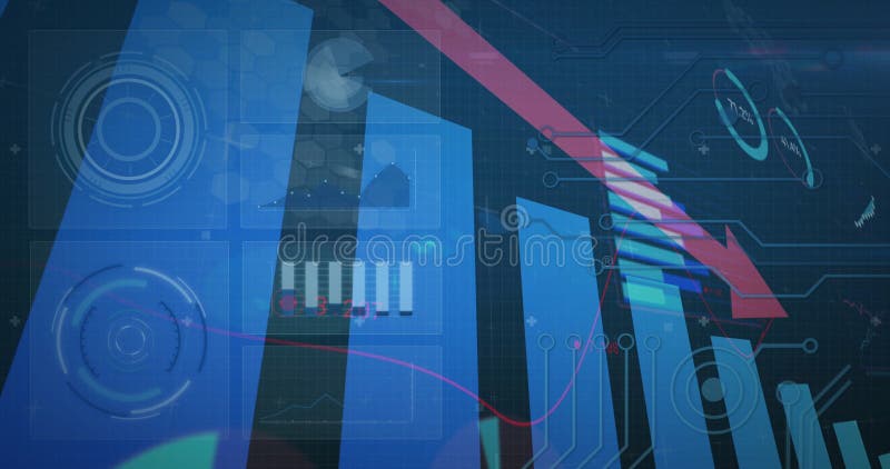 Image of Data Processing with Red Arrow Descending with Statistics ...