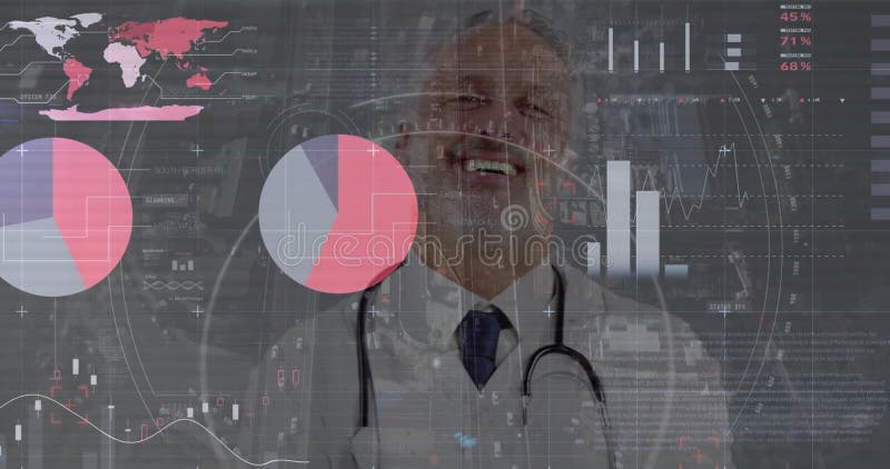 Image of Data Processing and Scope Scanning with Cityscape Over ...